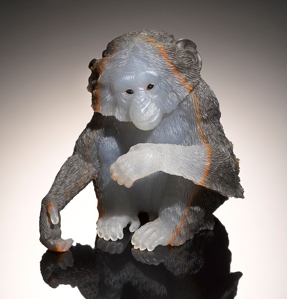 Bonhams : Agate Carving of a Seated Monkey