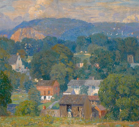 Bonhams : Daniel Garber (American, 1880-1958) Country Village 18 x 20in