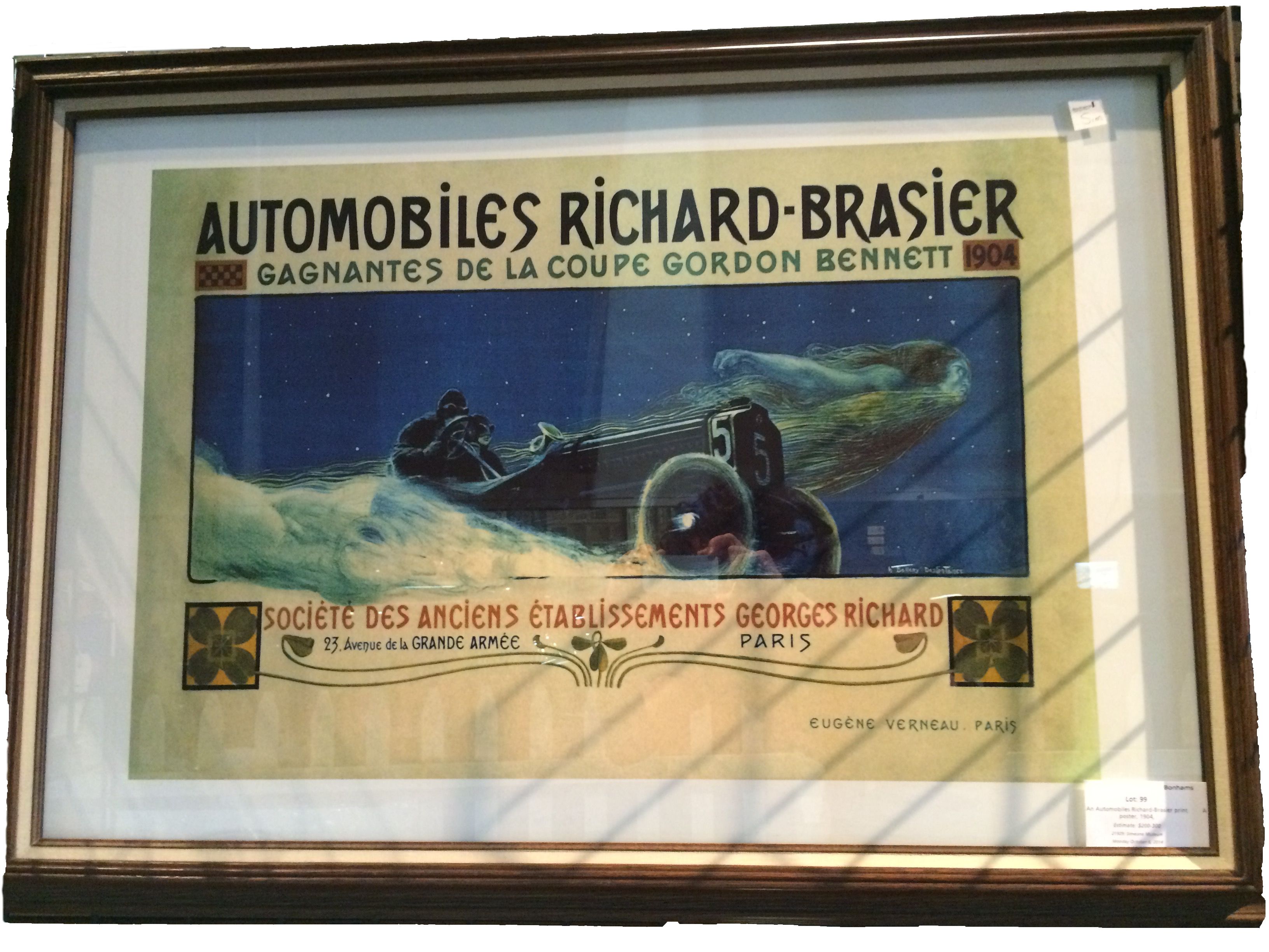 Bonhams Cars : An Automobiles Richard-Brasier print poster, 1904,