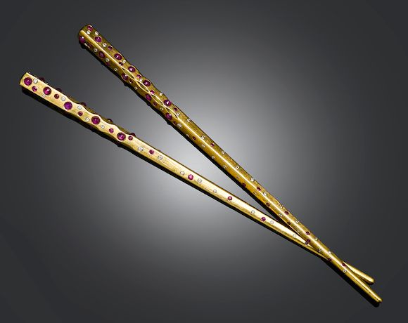 Bonhams : Pair of Ruby and Diamond-Set Chopsticks