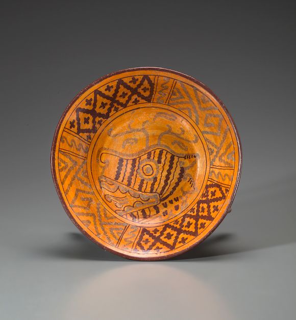 Bonhams : Aztec, Easter Nahua, Polychrome Tripod Plate, ca. A.D. 1300-1521