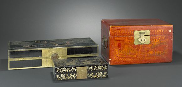 Bonhams : Three polychrome lacquered storage boxes Late Qing/Republic ...