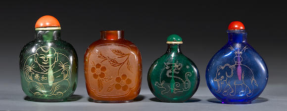 Bonhams Four Colored Glass Snuff Bottles