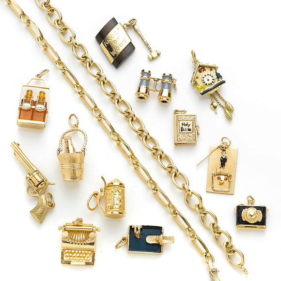 Bonhams : An assembled group of gem-sem, paste, gold and metal charms ...