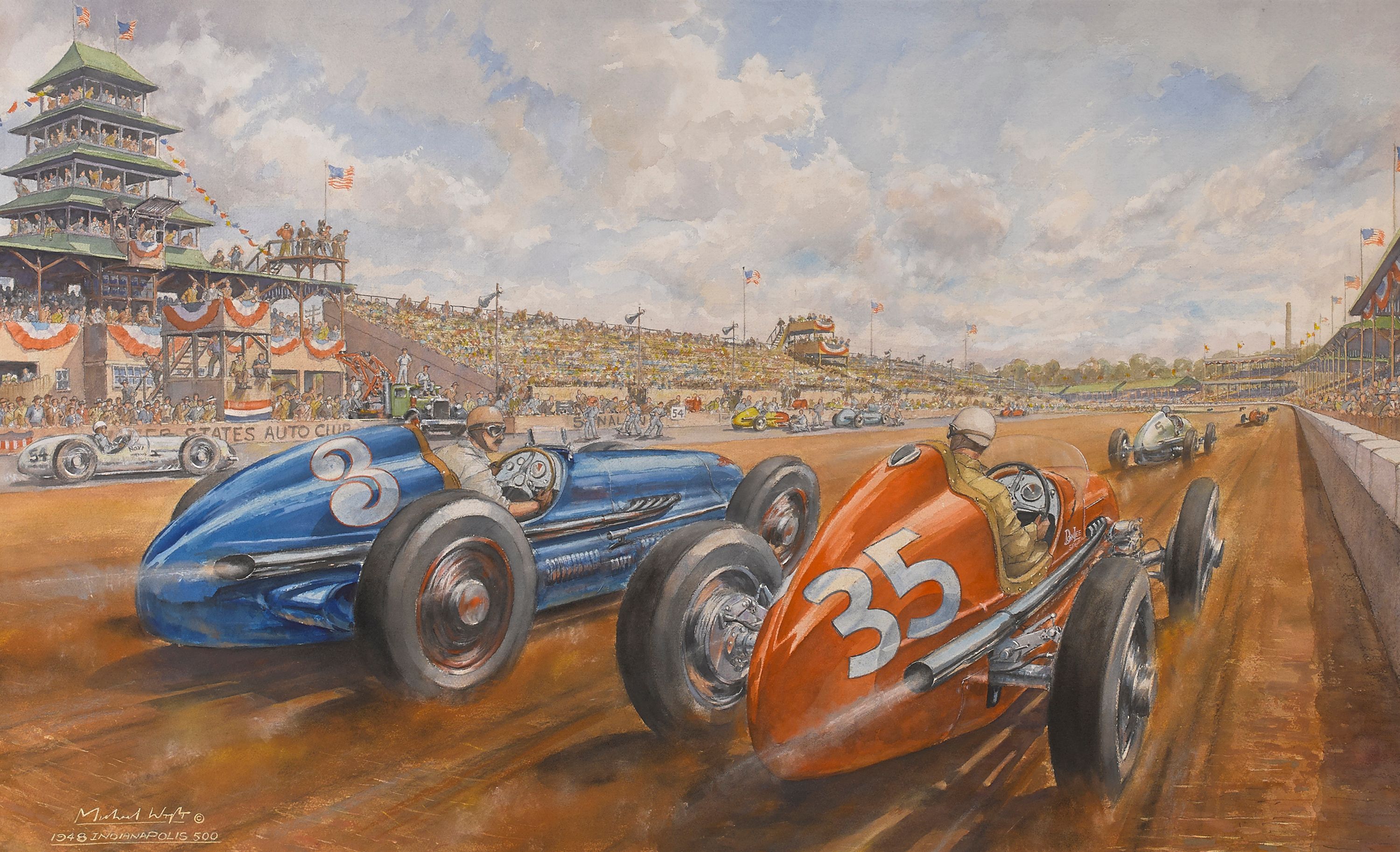 Bonhams Cars : Micheal Wright: "Indy 500", 1948, Visual image 42½ x 25½ ...