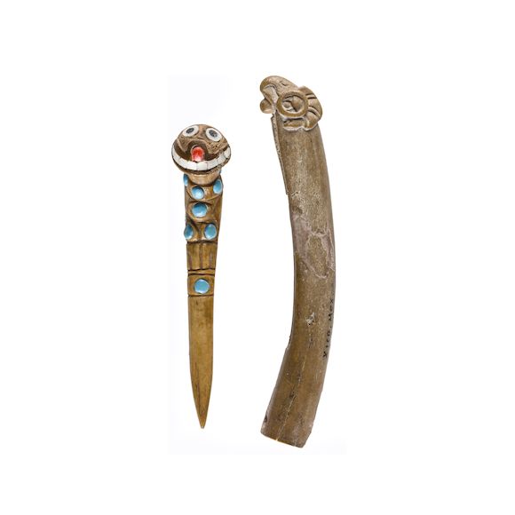 Bonhams : Aztec Bone Bloodletter and Atlatl End, ca. 1470-1521