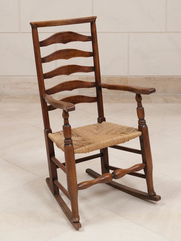 Bonhams : A Lancashire oak, ash and elm ladderback rocking chair first ...