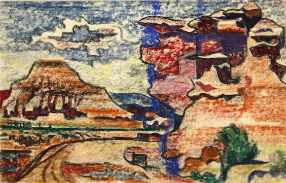 Bonhams : Erle Loran (American, 1905-1999) Southwest landscape; Northwest imagery; Boats ...