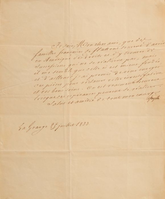 Bonhams : LAFAYETTE, Marie-Joseph Paul Yves Roch Gilbert du Motier de. 1757-1834. Letter Signed ...