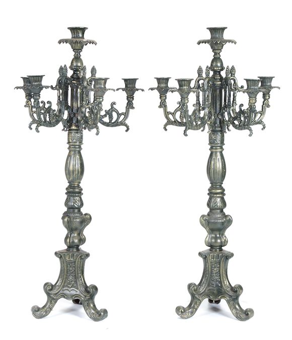 Bonhams : A pair of Baroque style cast iron six light torcheres