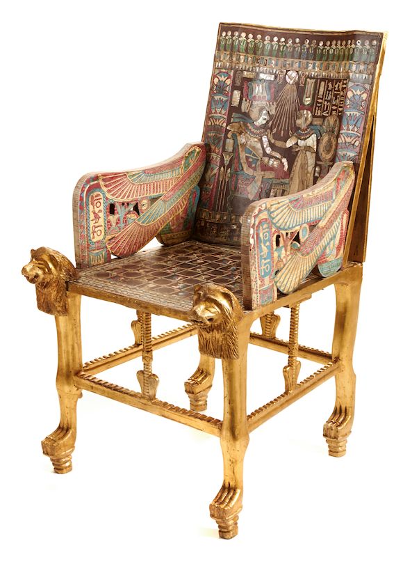 Bonhams : An Egyptian Revival paint decorated and inlaid armchair early ...