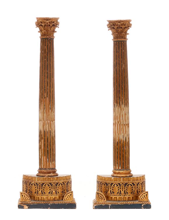 Bonhams : A pair of Continental parcel paint decorated carved giltwood ...
