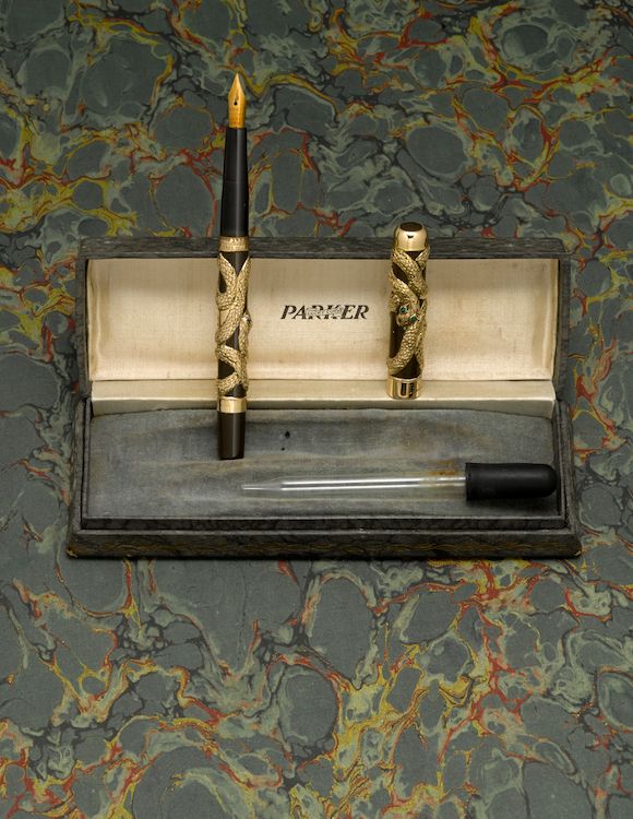 Bonhams : PARKER Lucky Curve No. 38 Snake Gold Overlay Fountain Pen ...