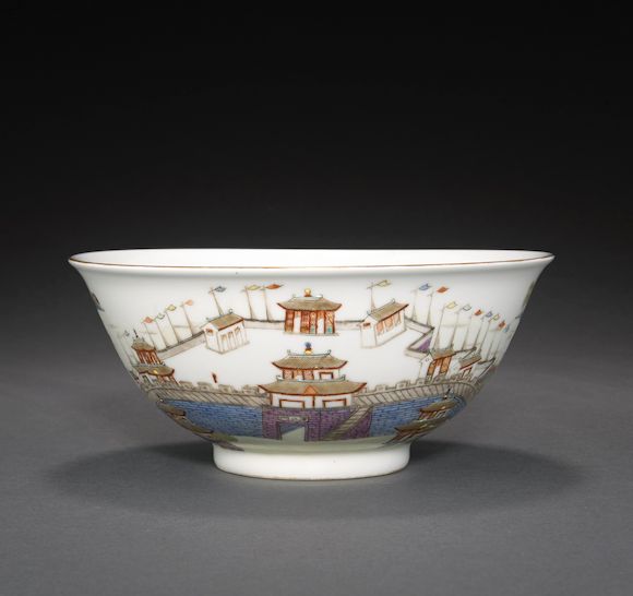 Bonhams : A fencai enameled 'Teng ge gao feng' bowl Daoguang mark ...