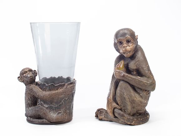 Bonhams : A Continental painted plaster figure of a monkey and a monkey ...