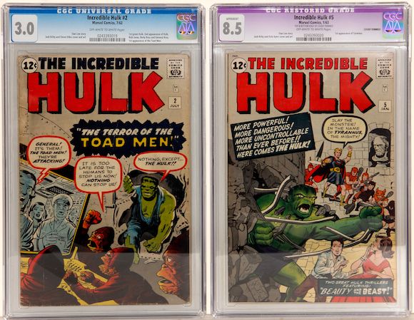 Bonhams : INCREDIBLE HULK 's 2 & 5 (CGC 3.0 & 8.5 Apparent)