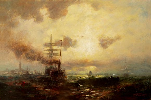 Bonhams : George Bunn (British, fl.1885-1898) Towing out, shipping at ...