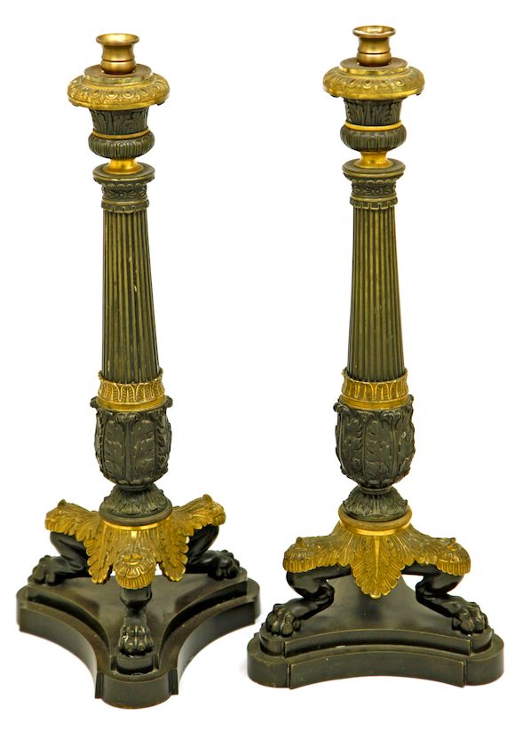 Bonhams : A pair of Charles X patinated and gilt bronze standards ...