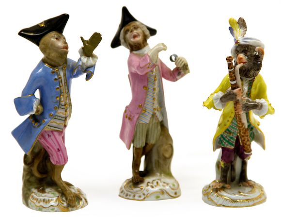 Bonhams : Three Meissen porcelain monkey musicians second half 20th century
