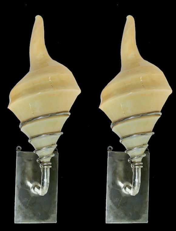 Bonhams : A pair of Art Deco style conch shell silver plated wall ...