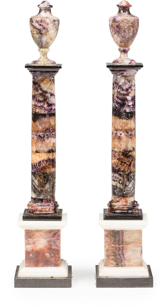 Bonhams : A pair of late Regency Blue John and alabaster columns ...