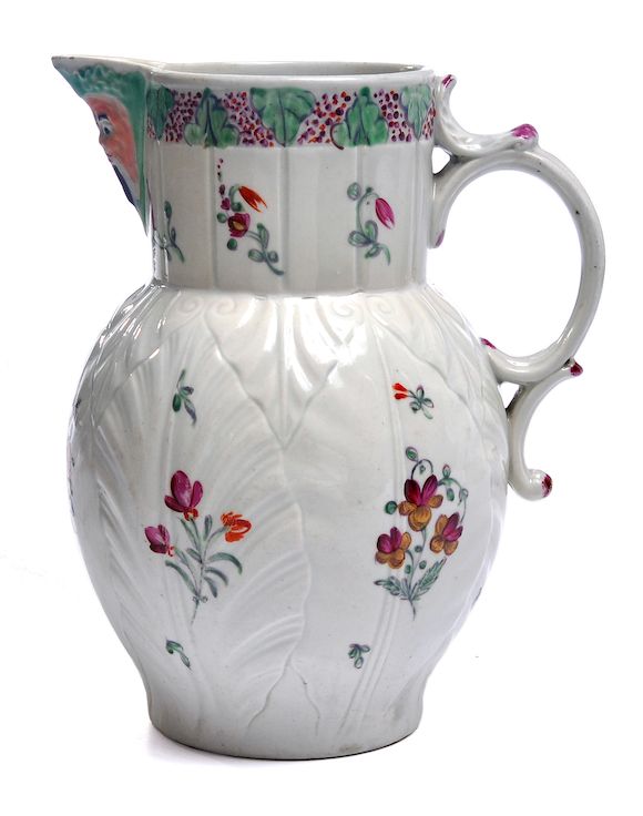 Bonhams : A Caughley porcelain cabbage leaf jug circa 1770