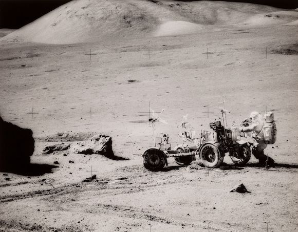 Bonhams : APOLLO 17 LUNAR SURFACE VIEW—CERNAN WORKING NEAR THE ROVER ...