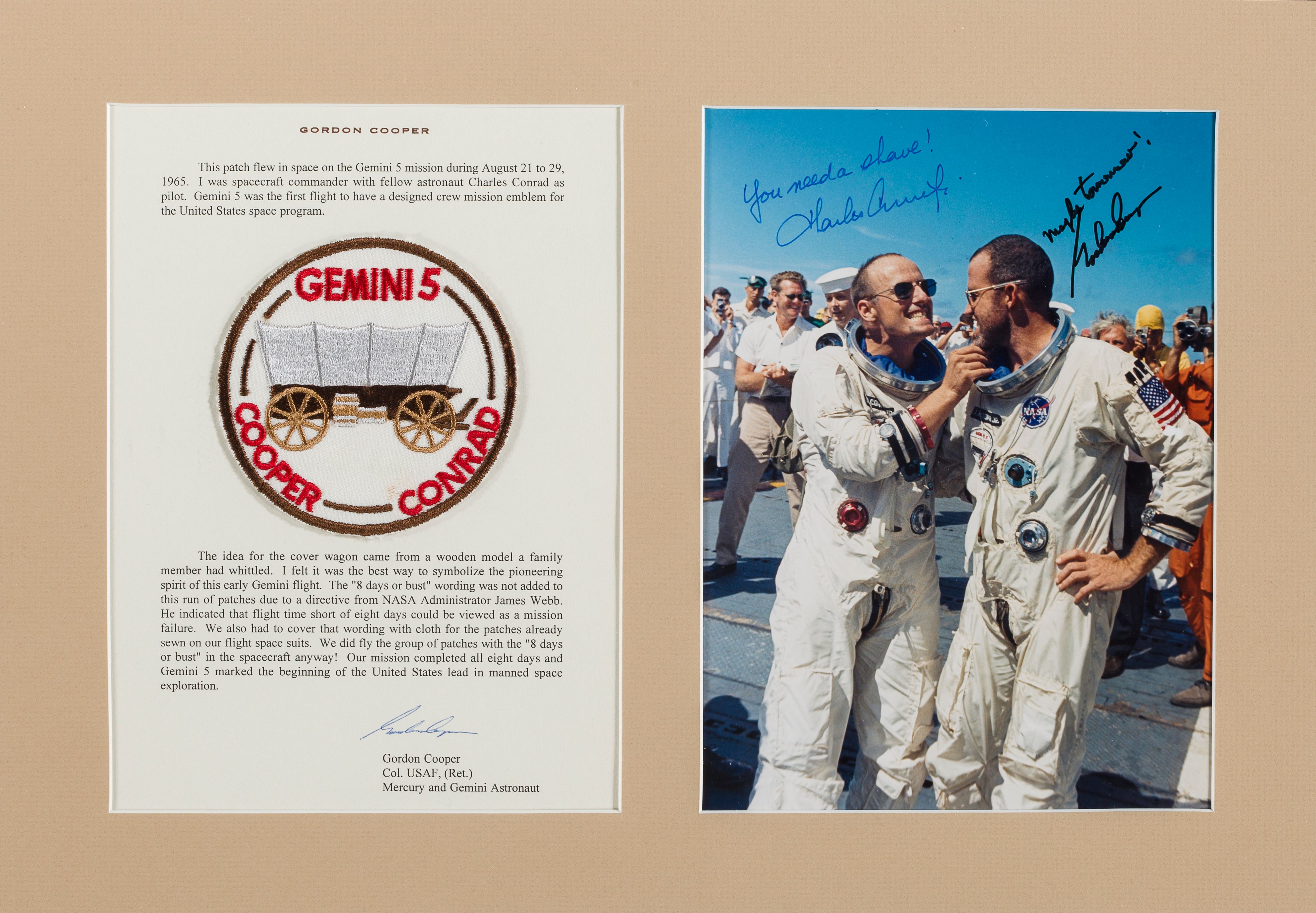 Bonhams : GORDON COOPER'S FLOWN GEMINI 5 MISSION EMBLEM THE FIRST ...