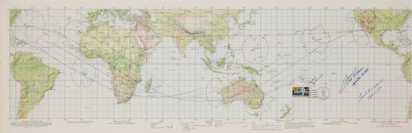 Bonhams : APOLLO 13 EARTH ORBITAL CHART—SIGNED LISTS THE ONLY FLIGHT ...