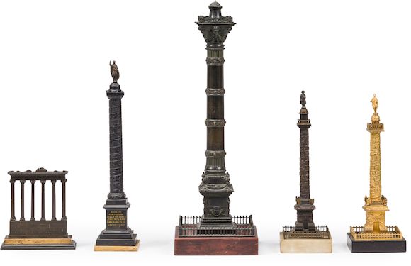 Bonhams : Five patinated bronze or stone models of columns or ruins mid ...