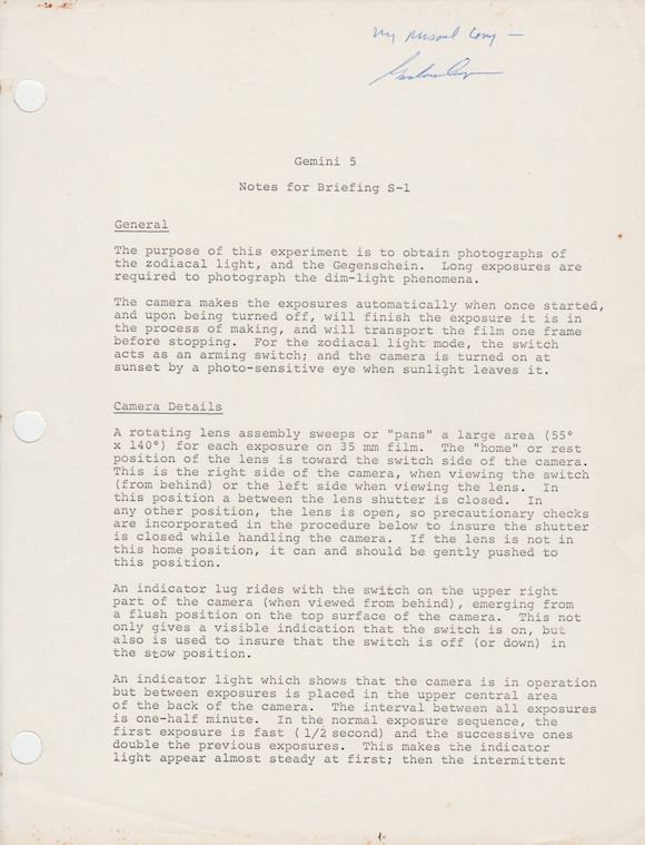 Bonhams : COOPER'S GEMINI FLIGHT PHOTOGRAPHY AND EXPERIMENT PAPERS WITH ...