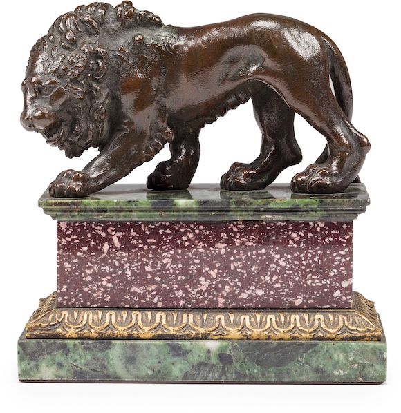 Bonhams : A Continental Neoclassical patinated bronze lion on a gilt ...