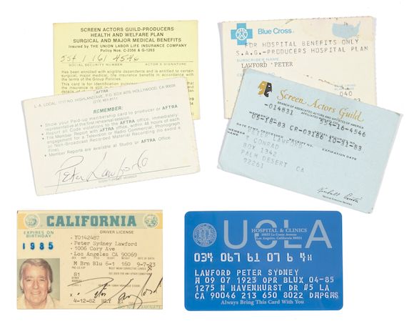 Bonhams : A group of Peter Lawford cards and ID, including his driver's ...