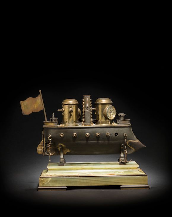 Bonhams : A rare silvered, lacquered and gilt brass clockwork automaton ...