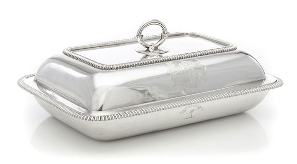 Bonhams : A George III sterling silver rounded rectangular covered ...