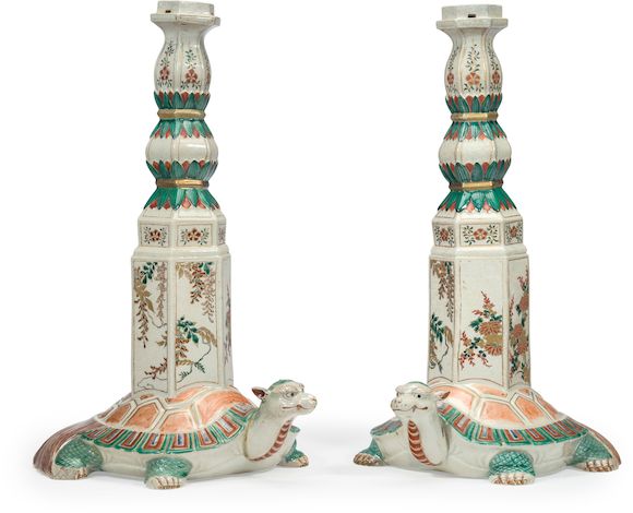Bonhams : A pair of porcelain candle sticks Arita ware, Meiji era (late ...