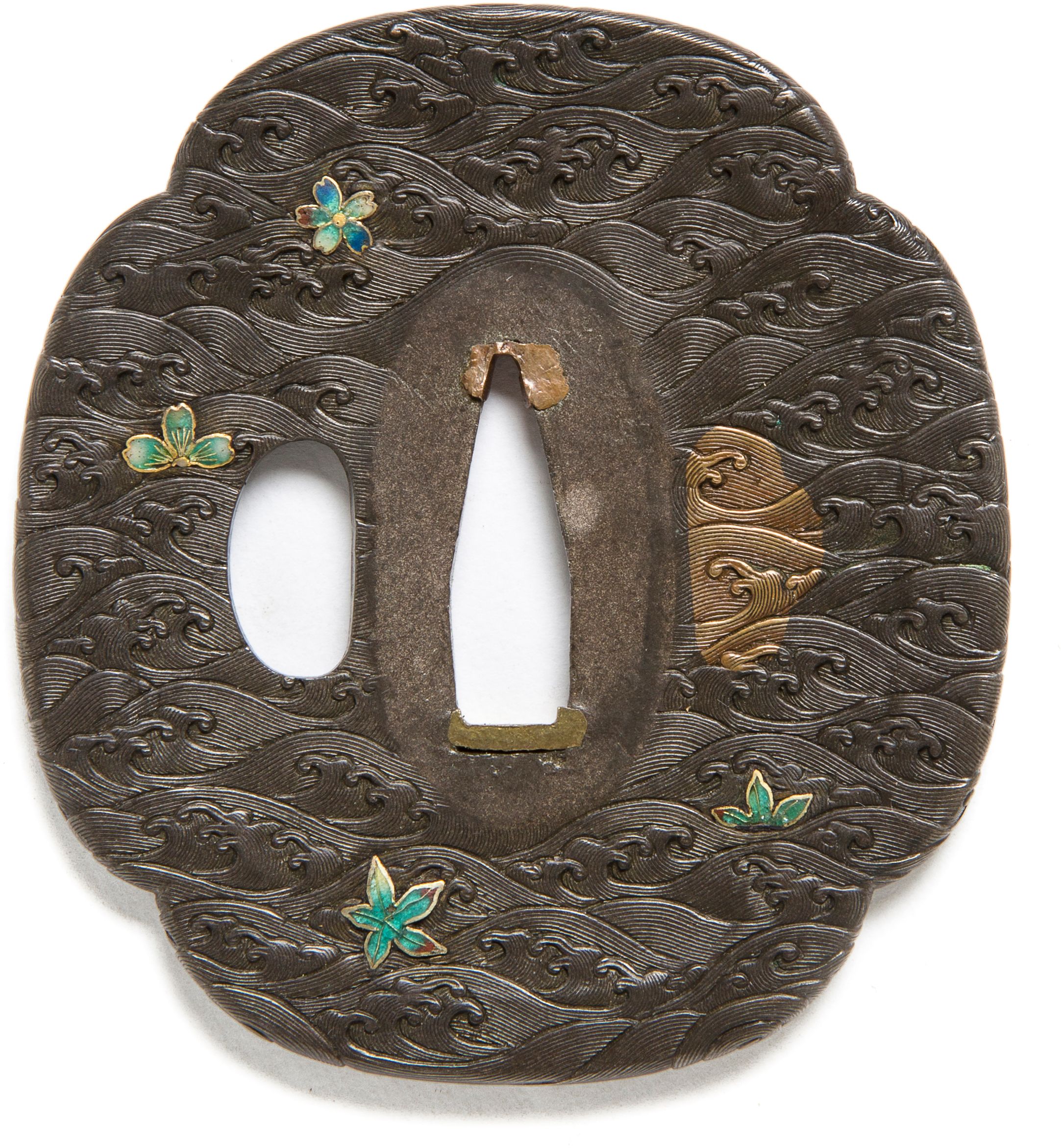 Bonhams : A Hirata-school enamel and shibuichi tsuba Edo period (18th ...