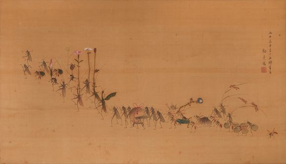 Bonhams : After Yamamoto Baiitsu (1783-1856) Insect Procession