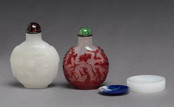Bonhams Two Glass Snuff Bottles And Two Snuff Dishes