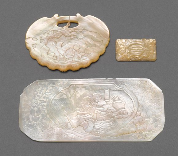 Bonhams : a group of three mother-of-pearl engraved plaques Late Qing ...