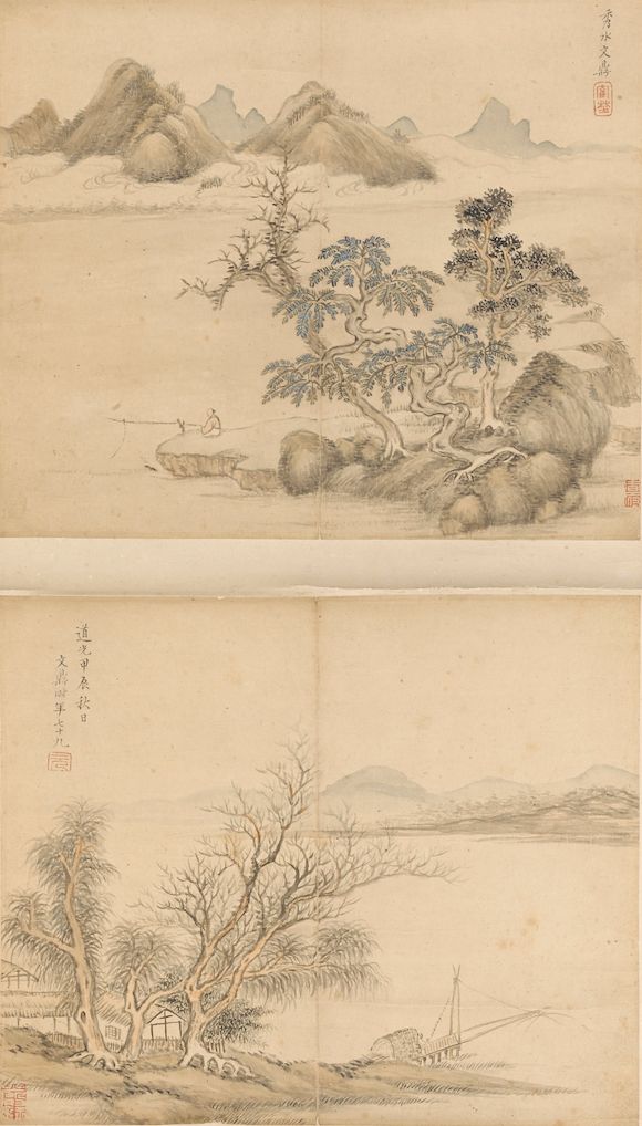 Bonhams : Wen Ding (1766-1852) Landscape album leaves