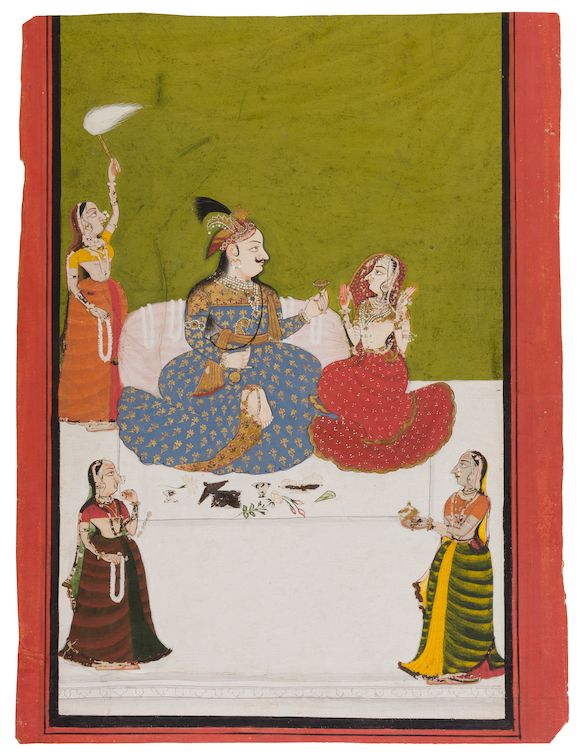 Bonhams : Maharana Ari Singh (reg. 1761-73) seated on a terrace with a ...