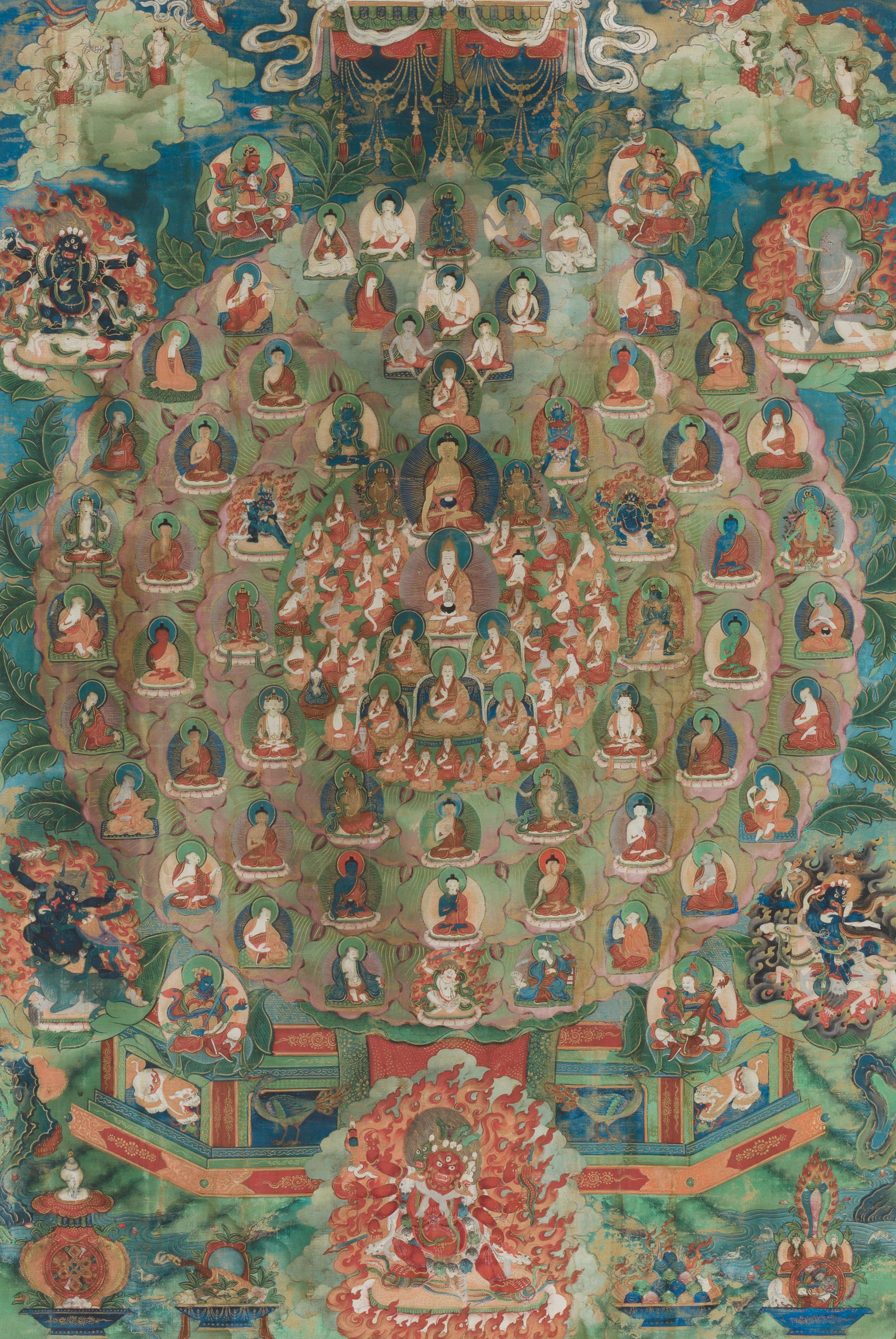 Bonhams : A thangka of a Gelugpa refuge field Tibet, 18th century