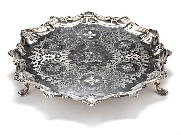Bonhams : A George III sterling silver footed salver by Thomas Hannam ...