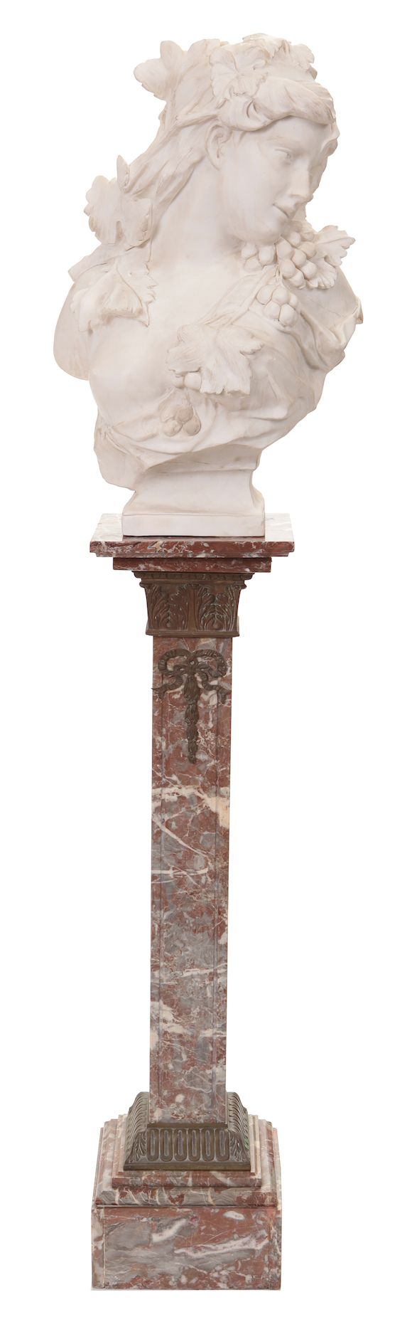 Bonhams : A carved marble bust of a maiden on a gilt bronze marble pedestal