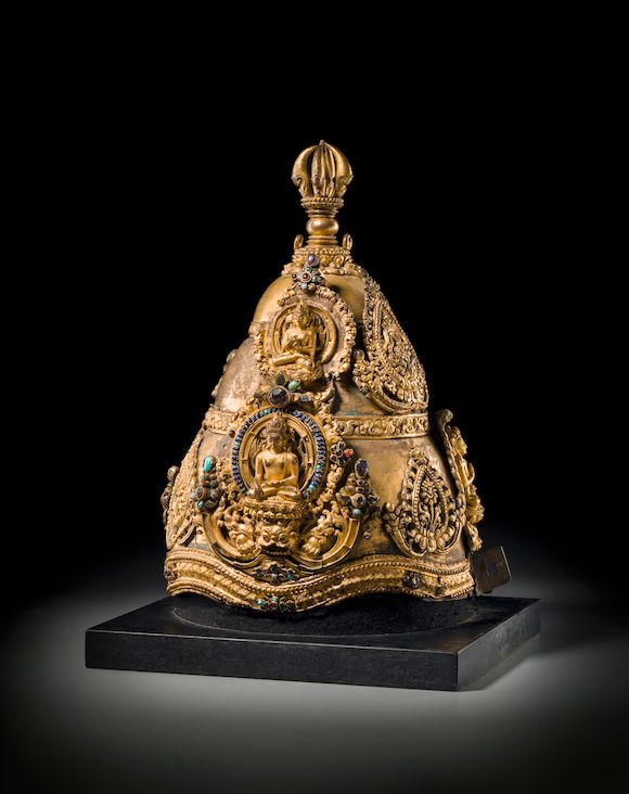 Bonhams : A gilt copper alloy and inset Vajracharya crown Nepal, circa ...