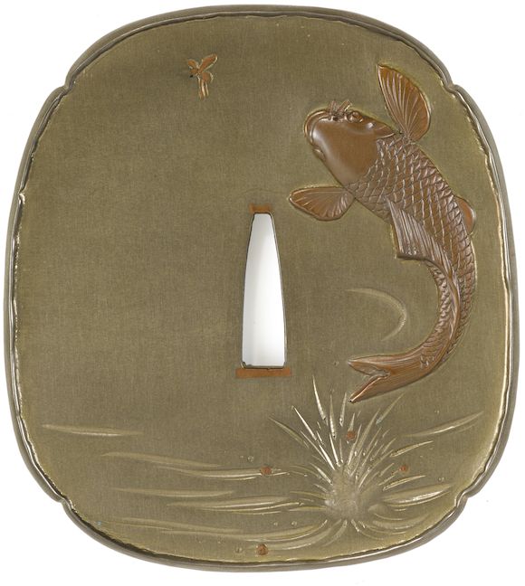 Bonhams : A shibuichi tsuba By the Kano Natsuo studio, Meiji era (late ...