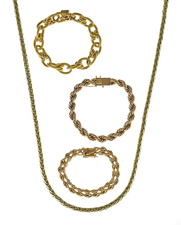 Bonhams : A collection of 14k and 18k gold chains, including Tiffany & Co.