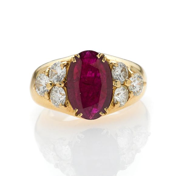 Bonhams : A ruby and diamond ring, French