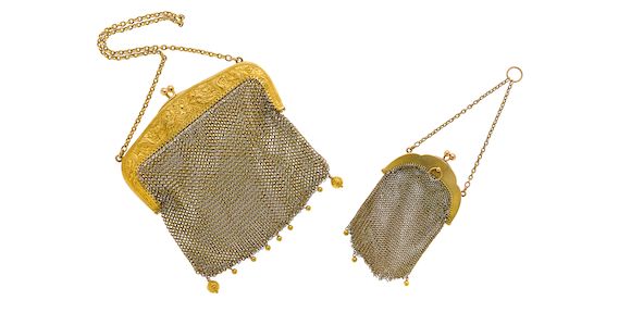Bonhams : A 14k gold mesh dragon and phoenix motif purse together with ...
